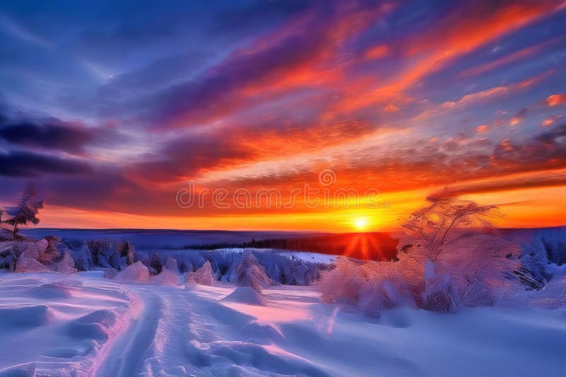 Hdr Winter Sunset High Dynamic Range Image of a Dramatic Winter Stock ...
