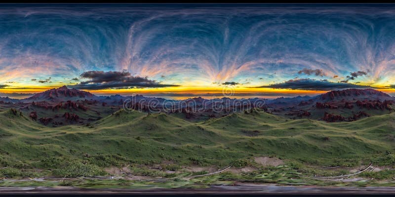 Equirectangular Panorama 360 Degrees Aerial Mountains Colorful Sky ...