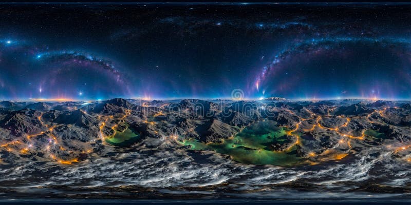 Equirectangular Panorama 360 Degrees Mountains Colorful Sky Nebula ...