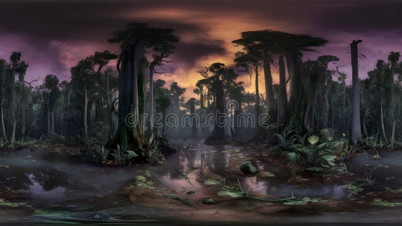 HDRI Environment Map: Round Spherical 360° Panorama of Forest and Swamp ...