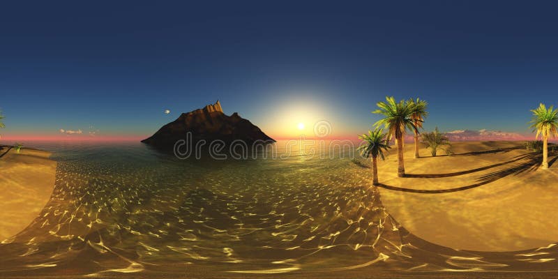 HDRI. Sunset Over a Tropical Island Stock Illustration - Illustration ...