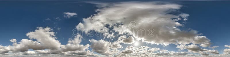 Hdri 360 Panorama of Blue Sky with Sun and Cumulus Clouds with Zenith ...