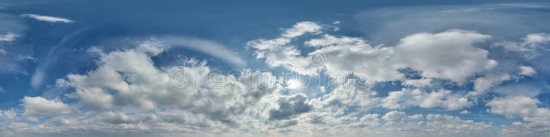 Hdri 360 Panorama of Blue Sky with Sun and Cumulus Clouds with Zenith ...