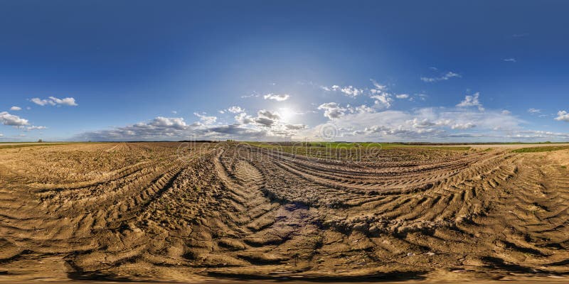 Hdri 360 Panorama on Gravel Road among Fields in Evening before Sunset ...