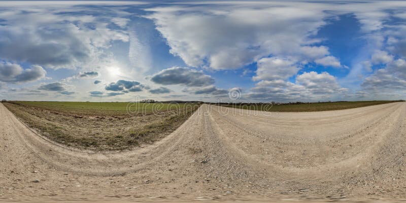 Hdri 360 Panorama on Gravel Road among Fields in Spring Evening with ...