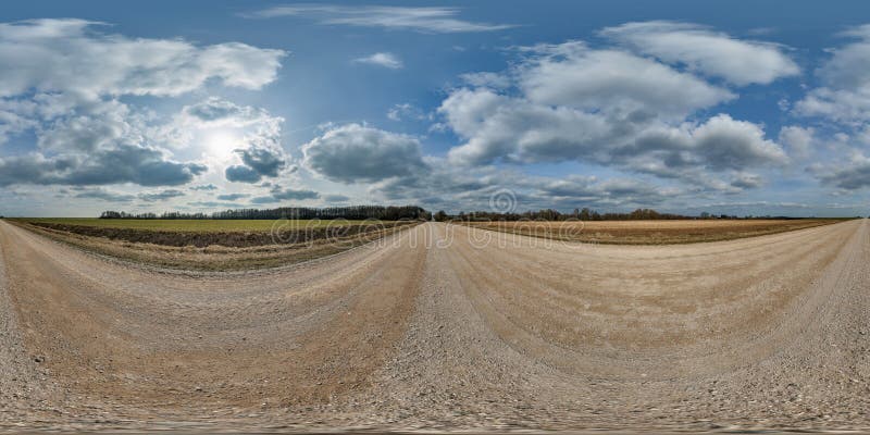 Hdri 360 Panorama on Gravel Road among Fields in Spring Nasty Day with ...