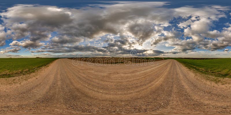 Hdri 360 Panorama on Gravel Road among Fields in Spring Nasty Evening ...