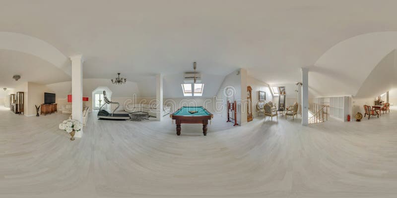 360 Hdri Panorama in Interior Billiard Wooden Hall in Spherical ...
