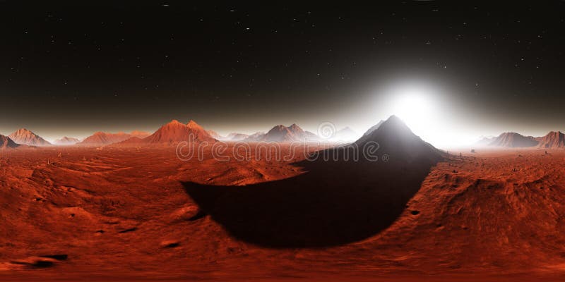 Sunset on Mars. Mars Mountains, View from the Valley. Panorama ...