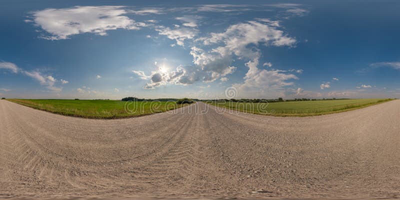 360 Hdri Panorama on No Traffic Gravel Dusty Road among Fields with ...