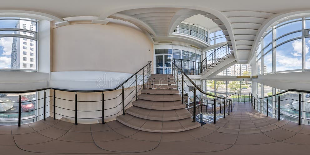 Hdri 360 Panorama View in Empty Modern Hall Near Panoramic Windows with ...