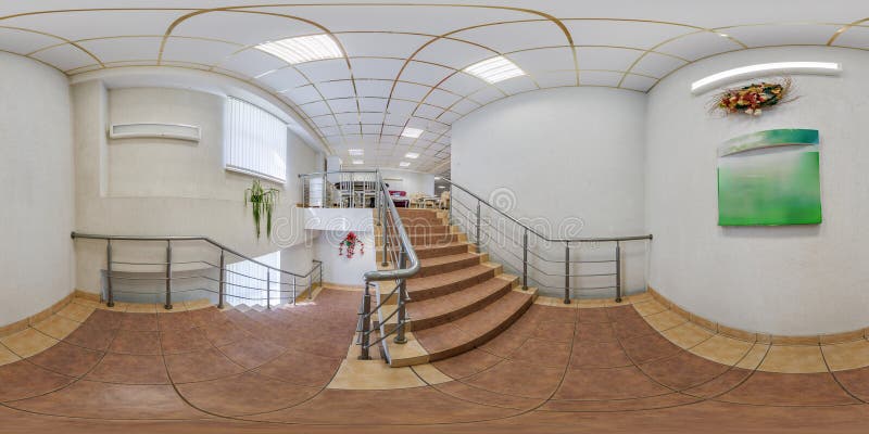 Hdri 360 Panorama View in Empty Modern Hall with Staircase and Doors in ...