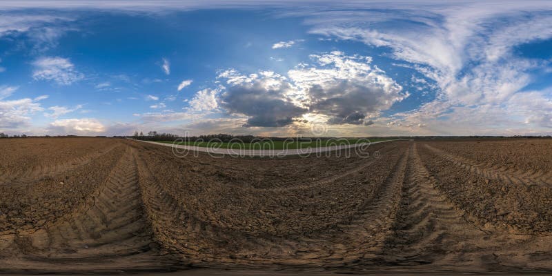 360 Hdri Panorama View among Fields with Sunset Sky in Golden Hour in ...