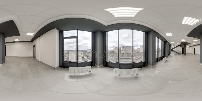 Hdri 360 Panorama View in Near Panoramic Windows in Empty Modern Hall ...