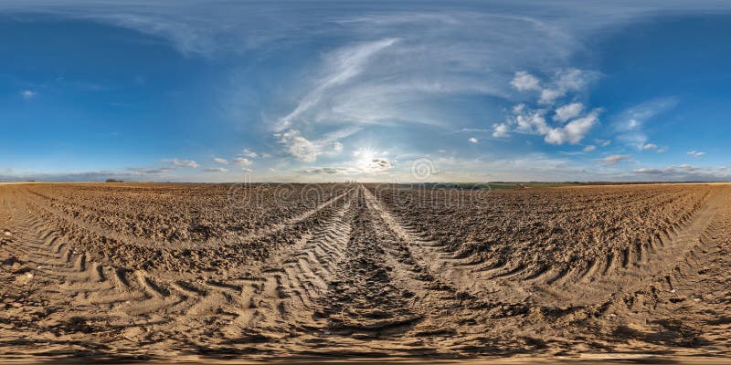 360 Hdri Panorama View on No Traffic Gravel Road among Fields in Spring ...