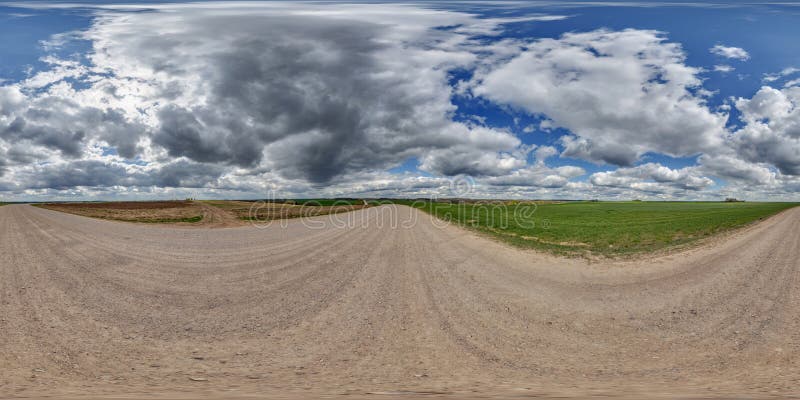 Hdri 360 Panorama on Wet Gravel Road among Fields in Spring Nasty Day ...