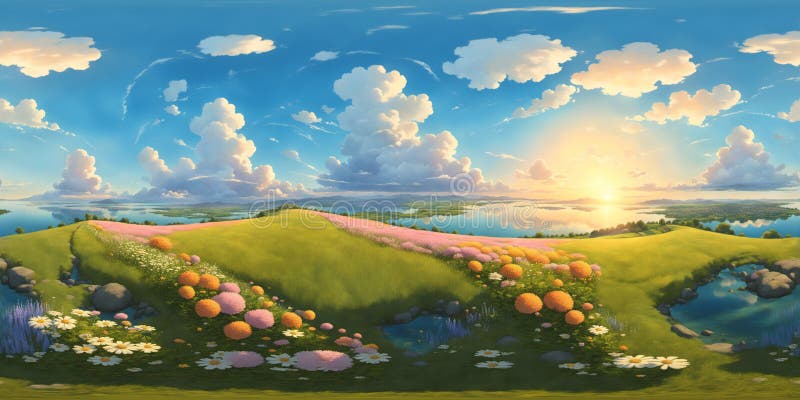 HDRI Stylized Landscape Equirectangular Panorama 1 Stock Illustration ...