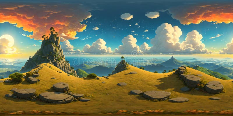 HDRI Stylized Landscape Equirectangular Panorama 19 Stock Illustration ...
