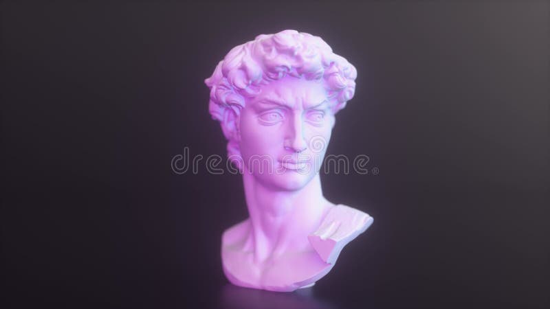 The Head of an Ancient Sculpture of David. Neon Lighting Effect, Pop ...