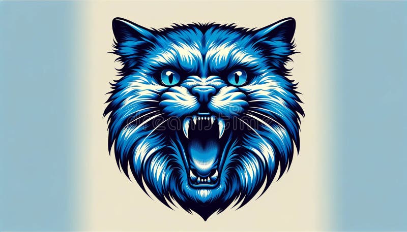 The Head of an Angry Blue Cat on a Light Colored Background. AI ...