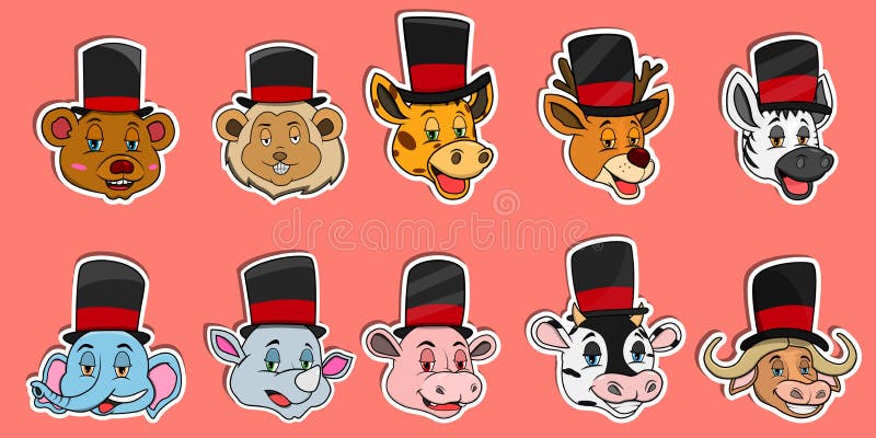 Head Animal Sticker Set. for Logo, Sticker and Magician Theme Stock ...