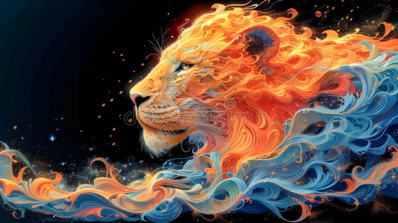 Stylized Lion in Black Isolated Stock Illustration - Illustration of ...