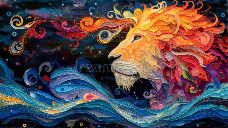 Head of an Artistic Stylized Lion Stock Illustration - Illustration of ...