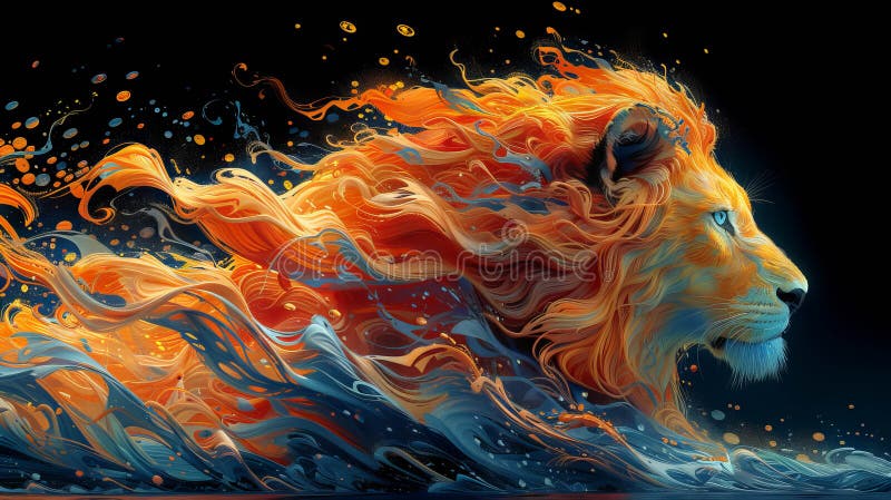 Head of an Artistic Stylized Lion Stock Illustration - Illustration of ...