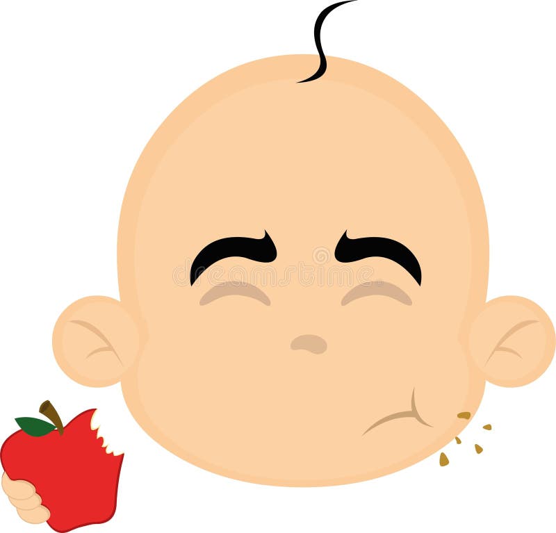 Head Baby Cartoon Eating Apple Stock Vector - Illustration of fruit ...