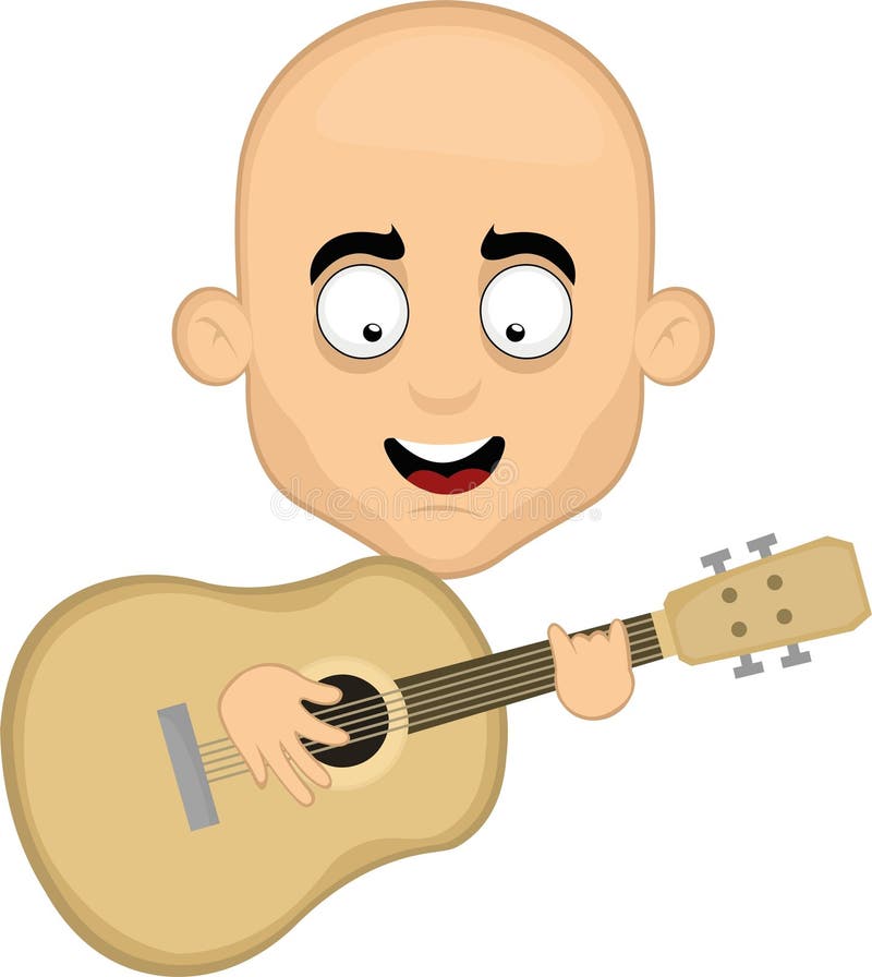 Head Bald Man Cartoon Play Guitar Stock Vector - Illustration of ...