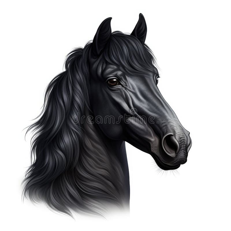 Friesian Horse White Pencil Drawing on Black Paper Portrait in Vector ...