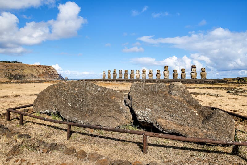 Head and Body of a Fallen Moai at Ahu Tongariki, Easter Island, Stock ...