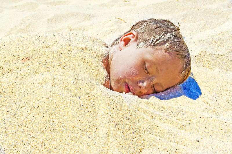 Head Boy in the Sand on the Sea Stock Photo - Image of rest, play ...