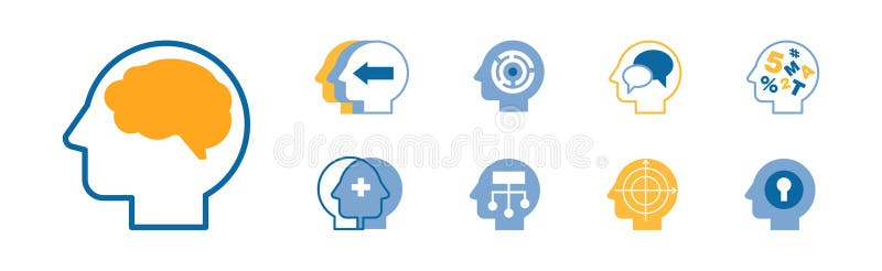 Head with Brain As Icon of Imagination and Mind Power Vector Set Stock ...