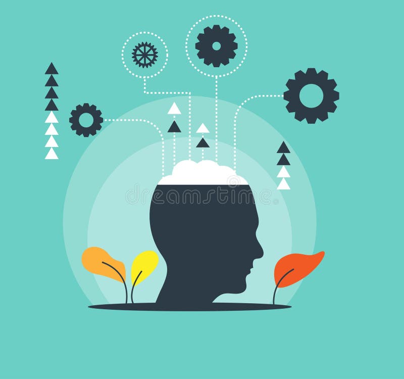 Head with Brain Gear Cogwheels Flat Style Stock Vector - Illustration ...