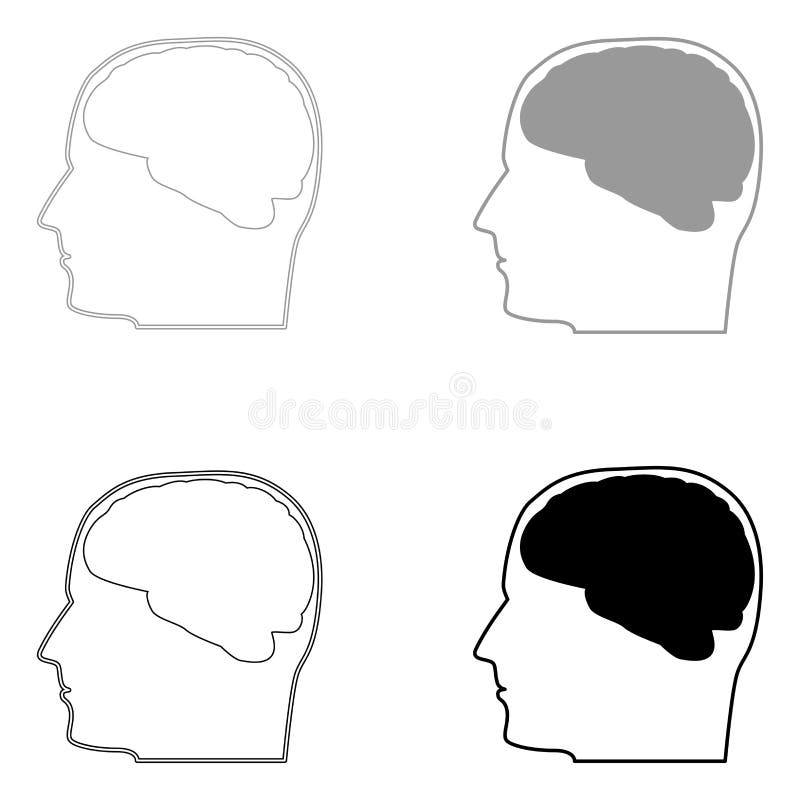 Head with Brain Grey and Black Set Icon . Stock Vector - Illustration ...