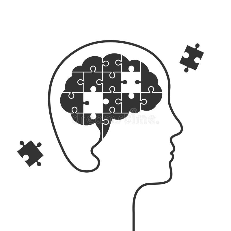 Head Outline with Brain Ilhouette Made of Jigsaw Puzzle but Missing ...