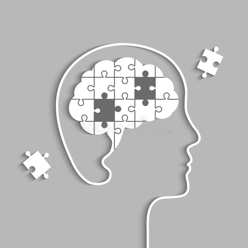 Head with Brain Made of Puzzle but Missing Pieces Concept Stock Vector ...