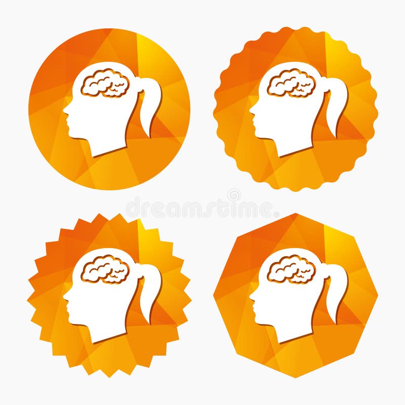 Head with Brain Sign Icon. Female Woman Head. Stock Vector ...