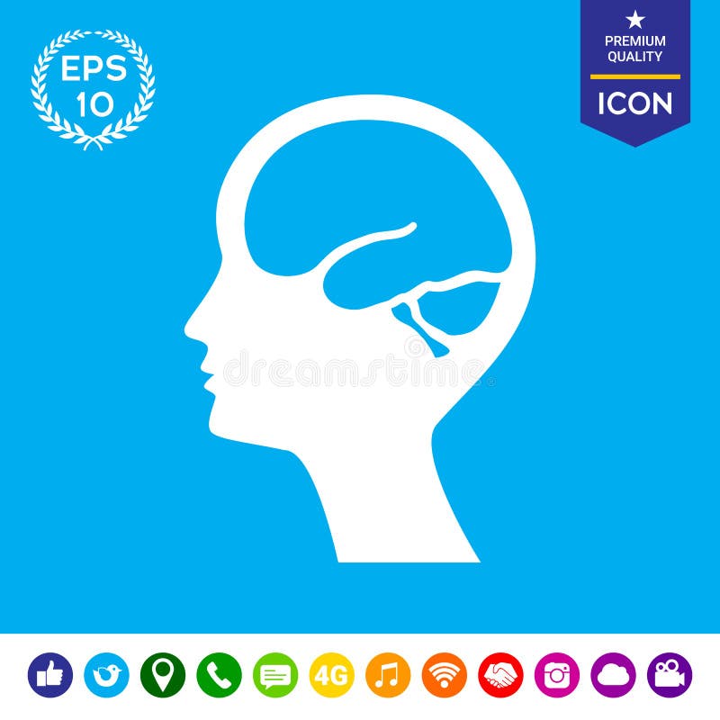 Head with Brain Symbol Icon Stock Illustration - Illustration of ...