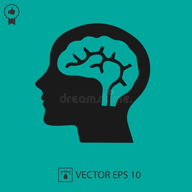 Head with Brain Vector Icon. Simple Isolated Silhouette Symbol Stock ...