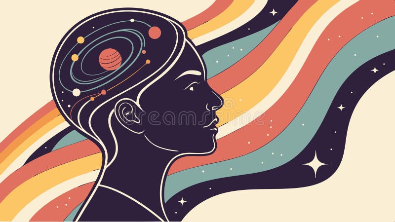 Head with Brain Waves and Colors, Abstract Mind and Thought Concept ...