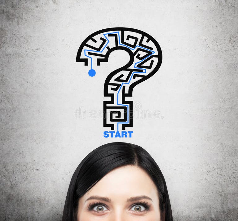 A Head of Brunette Lady Who is Thinking about Problem Solving. a ...