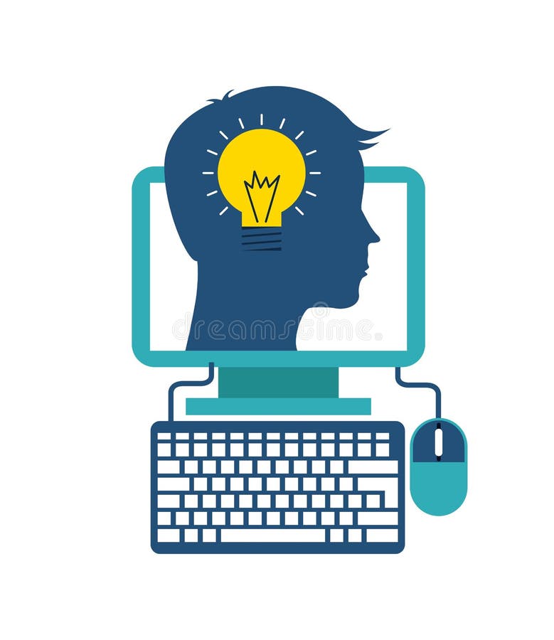 Head Bulb Computer Icon. Think and Idea Design. Vector Graphic Stock ...