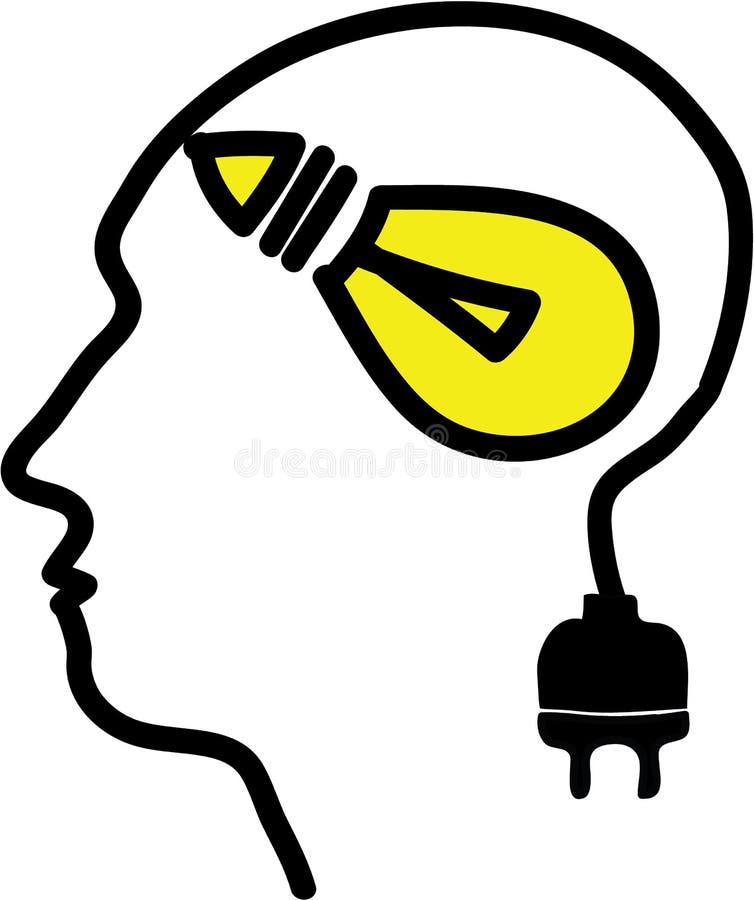 Head with Bulb Symbol and Plug Stock Vector - Illustration of ...