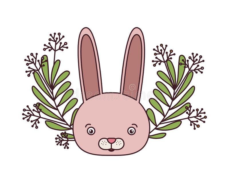 Head of Bunny with Branch and Leaves of Background Stock Vector ...