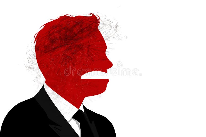 Business Man Head with Brain Explosion. Stressed Businessman with Red ...
