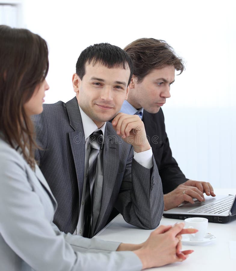 Head of Business Team Sitting at Desk Stock Image - Image of consulting ...