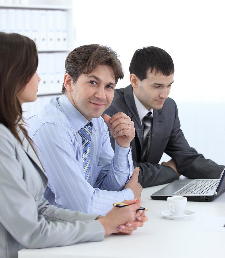 Head of Business Team Sitting at Desk Stock Image - Image of ...