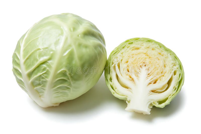 A Head of Cabbage is Cut in Half, Revealing the Inside of the Vegetable ...